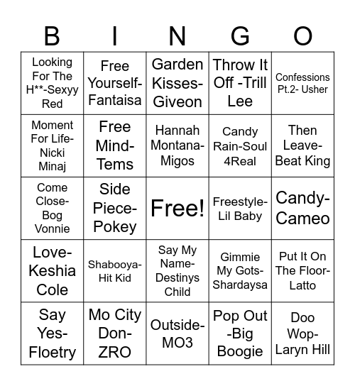 TRAP AND R&B BINGO 2 Bingo Card