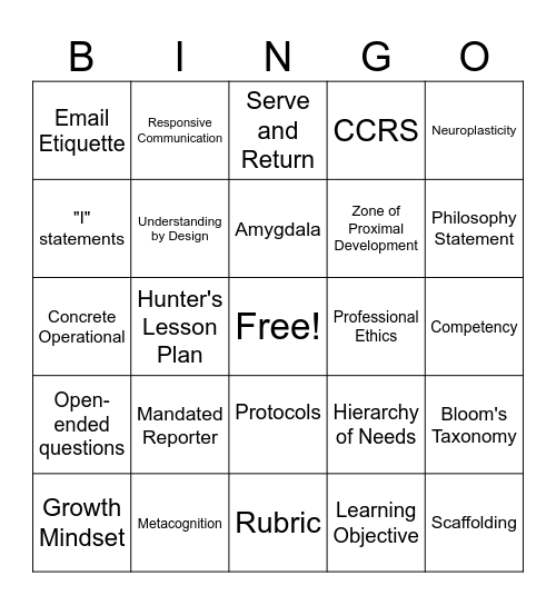 Teacher Prep Review Bingo Card
