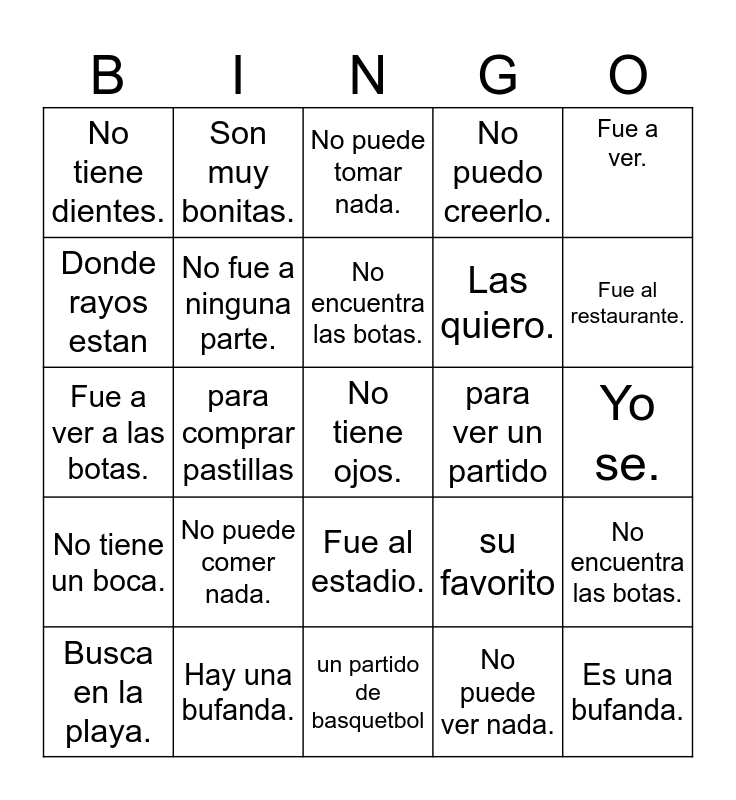 Billy la Bufanda Bingo Card