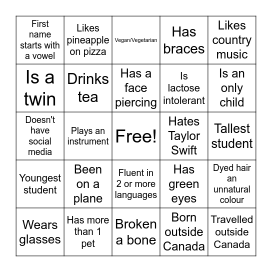 Get to know your class!!! Bingo Card