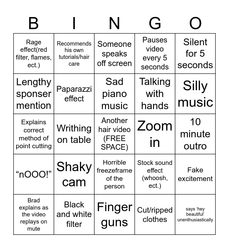 Brad Mondo Bingo Card