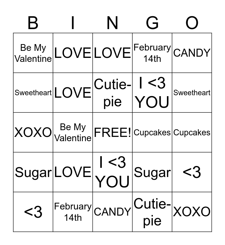 A-OK Valentine's Day Bingo Card