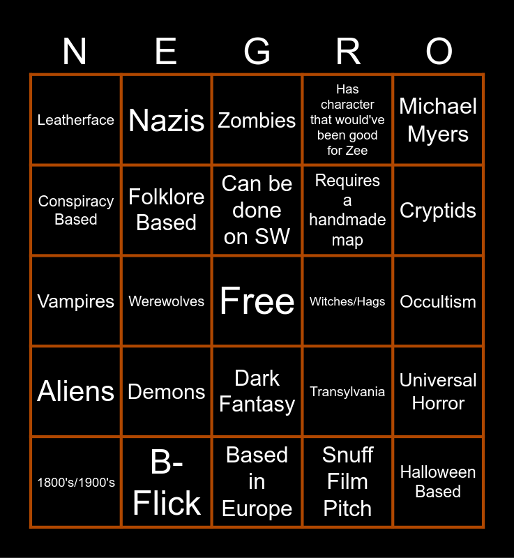 Tom's Horror Bingo Palooza Bingo Card