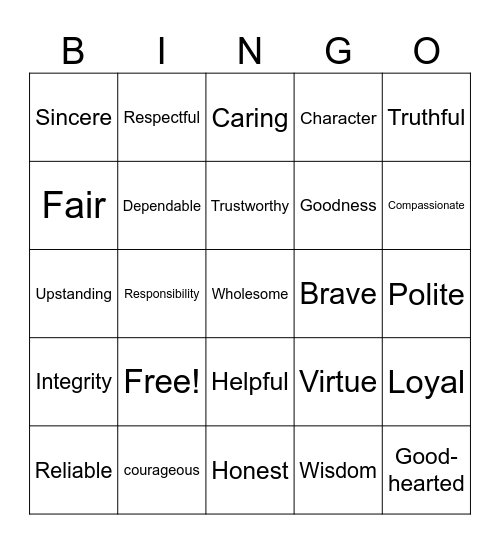 Integrity Bingo Card