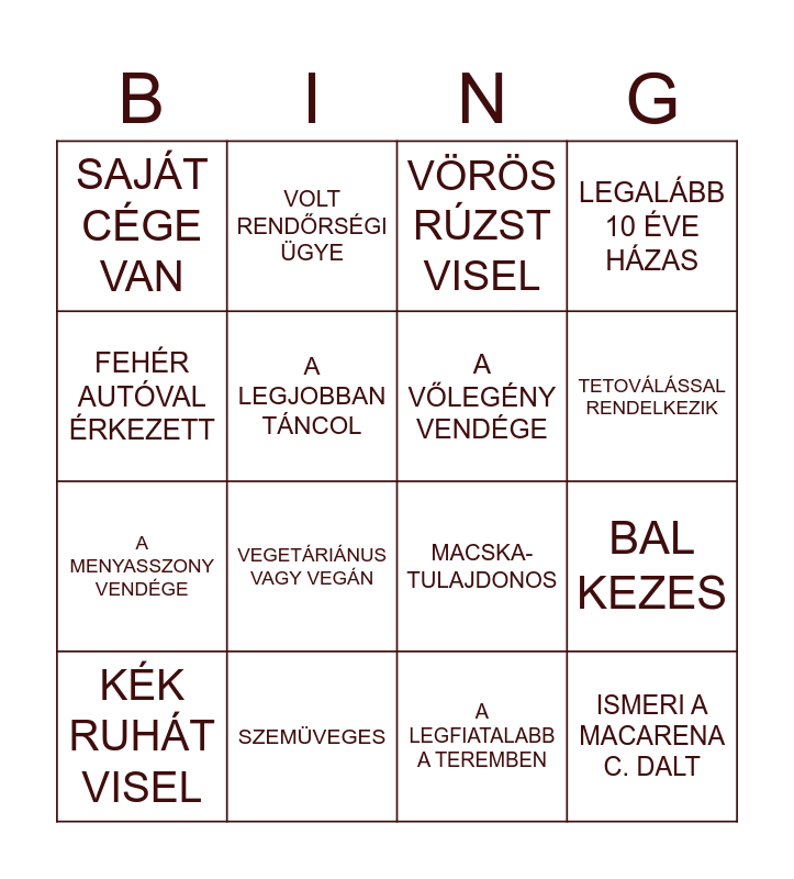 ÉVI & JÁNOS Bingo Card