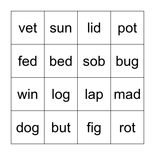 cvc Bingo Card