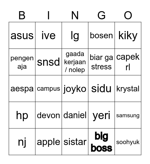 Untitled Bingo Card