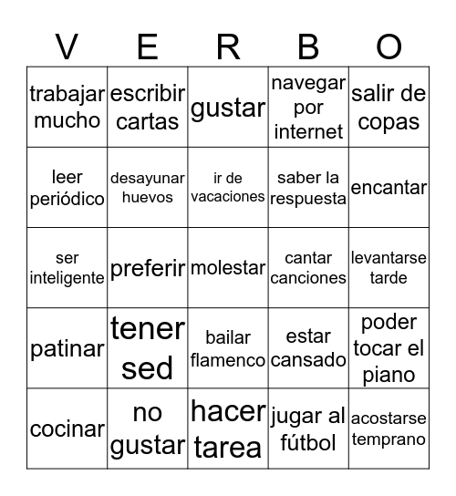 VERBOS Bingo Card