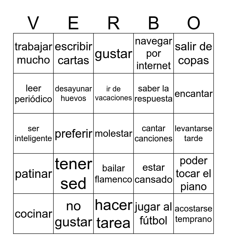 VERBOS Bingo Card