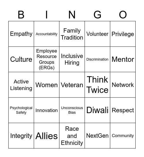 DIVERISTY & INCLUSION Bingo Card