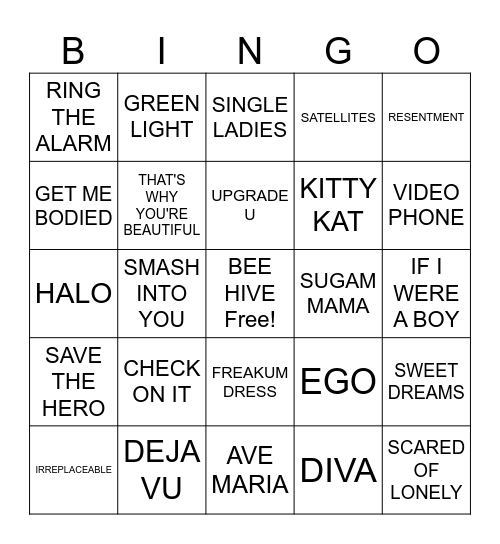 B'DAY/I AM... SASHA FIERCE Bingo Card