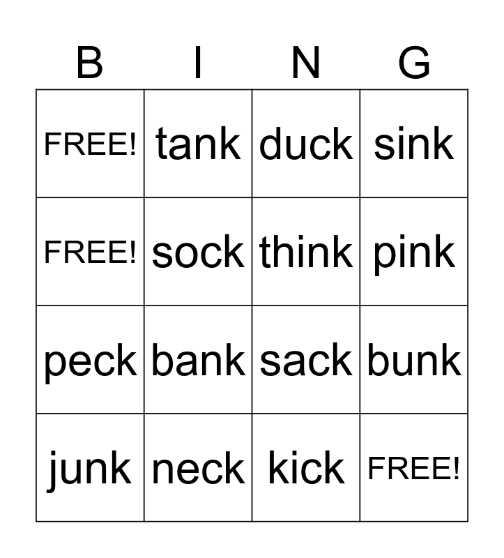 CK- , NK- WORDS Bingo Card