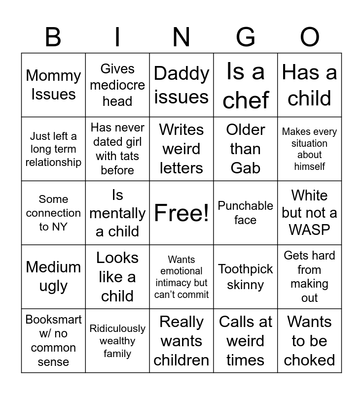 Gabby MacKay Man Bingo Card