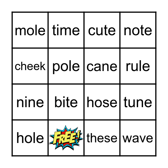 Long Vowel sound Bingo Card