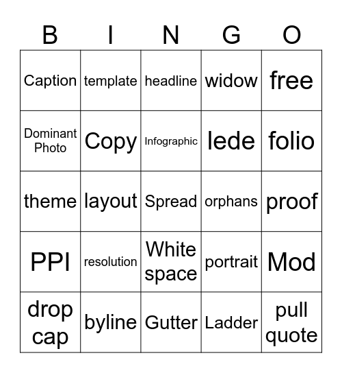Yearbook Staff Bingo Card
