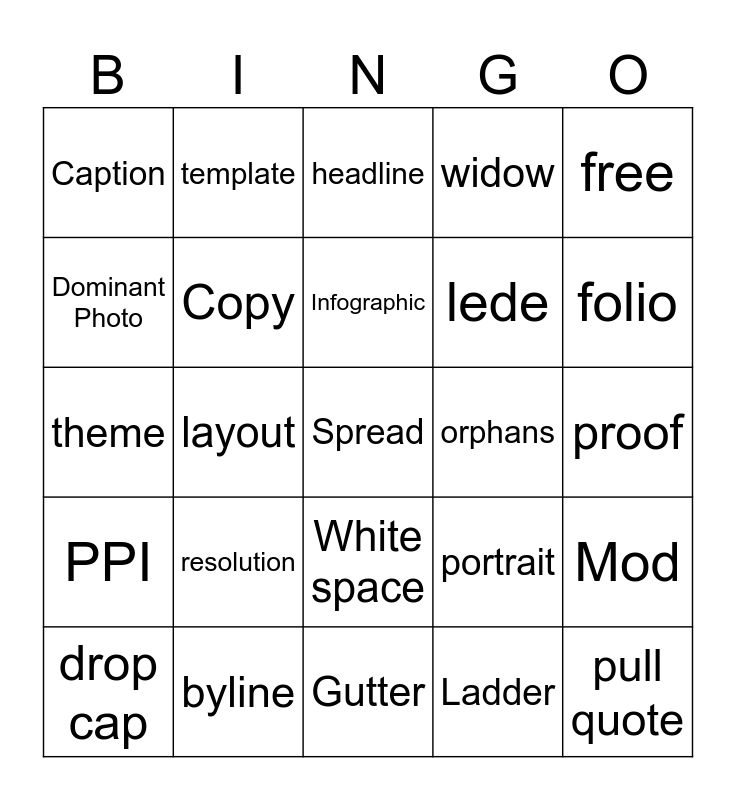Yearbook Staff Bingo Card