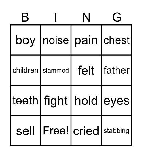 Verb Noun Bingo Card