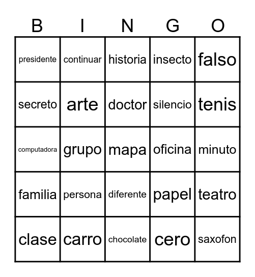 Cognados Bingo Card
