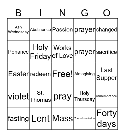 Lent Bingo Card