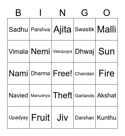 Jain Bingo Card