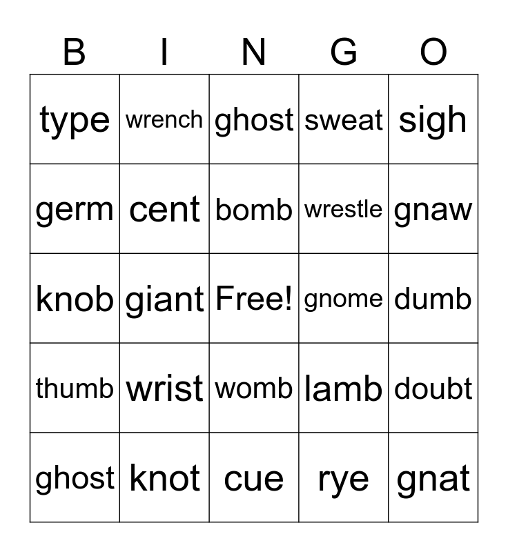 Low Frequency Vowels & Spellings Bingo Card