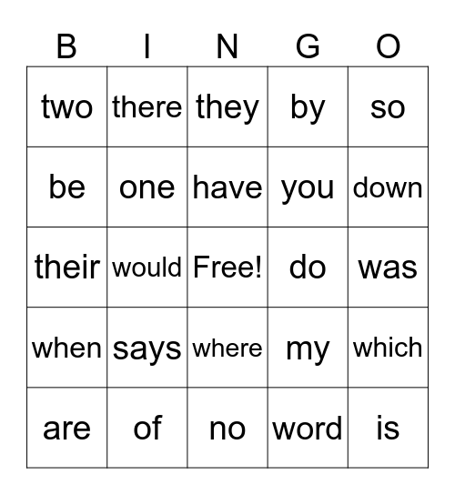 Tricky Words Bingo Card