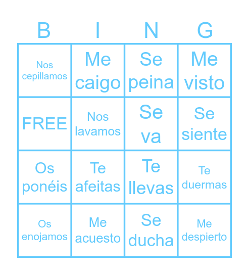 15 Reflexive Verbs Bingo Card