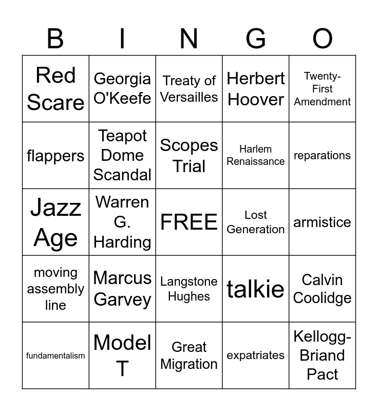 Module 25 Bingo Card
