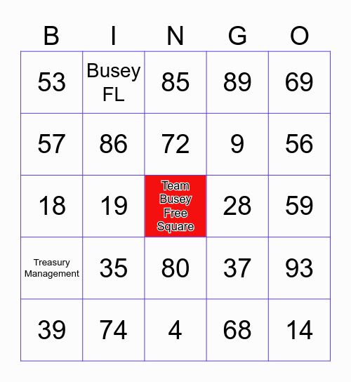 Busey Bank Bingo Card