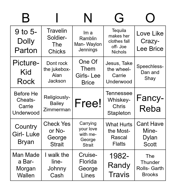 Country Bingo Card