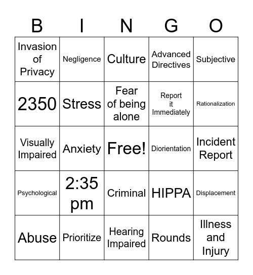 Untitled Bingo Card