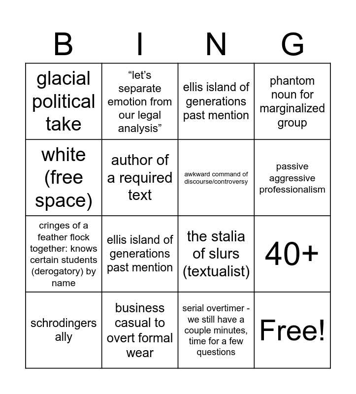 law school professor bingo Card