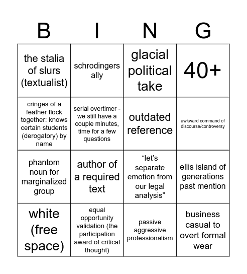 law school prof bingo Card