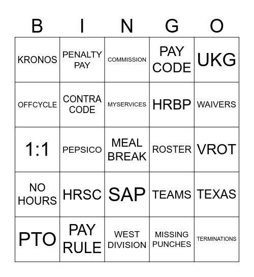 Payroll Bingo Card Payroll Bingo Card