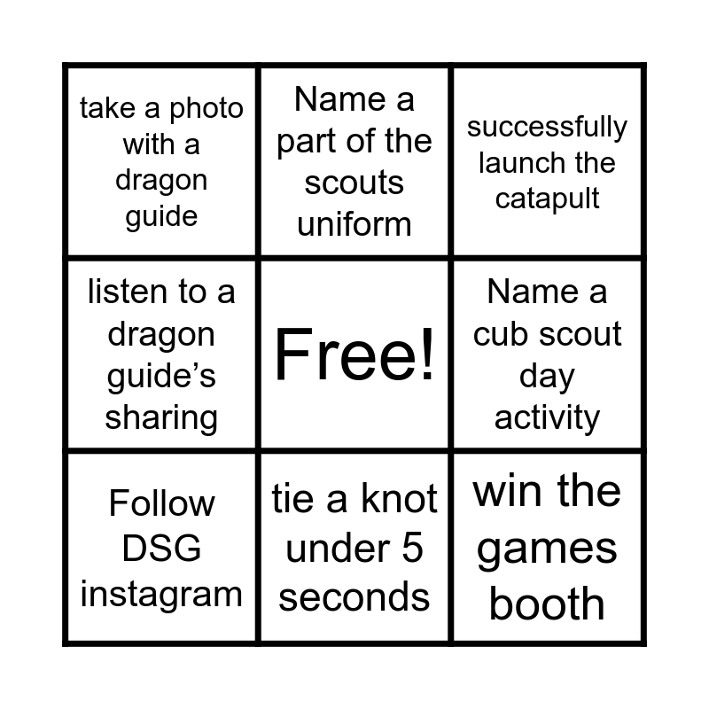 DSG Bingo Card