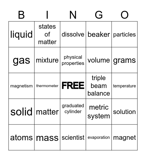 Matter and it's Properties Bingo Card