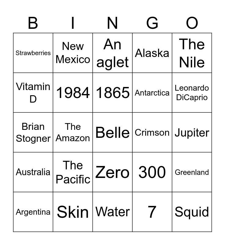 RU Tringo Bingo Card