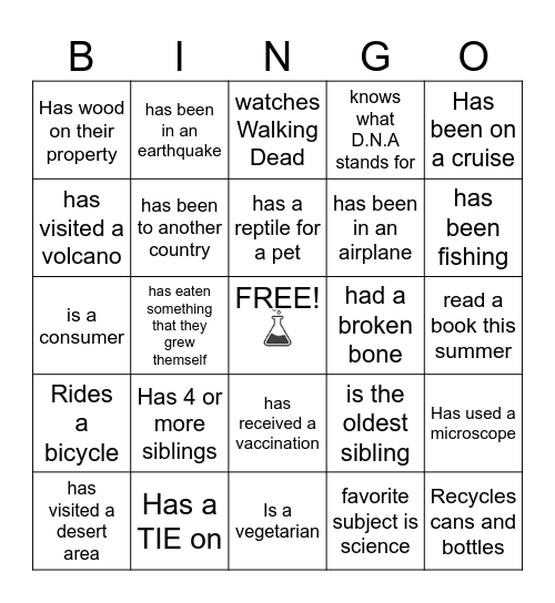 Living Environment- Get to Know You- Bingo Card
