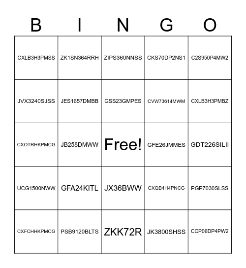 nomenclature Bingo Card