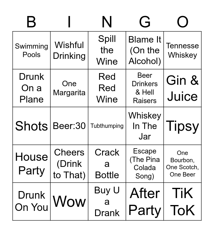 Booze & Brews Bingo Card