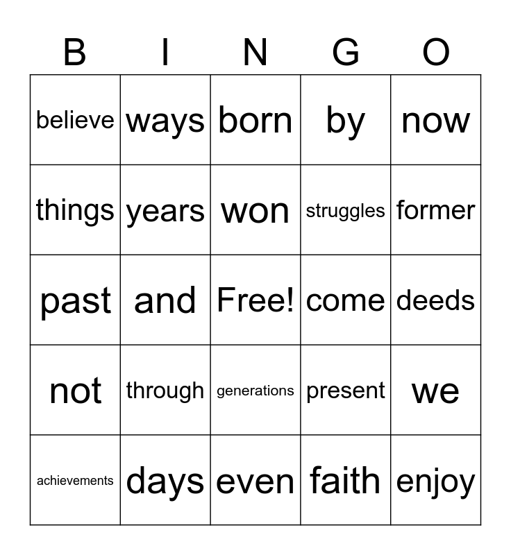 The FFA Creed - Paragraph 1 Bingo Card
