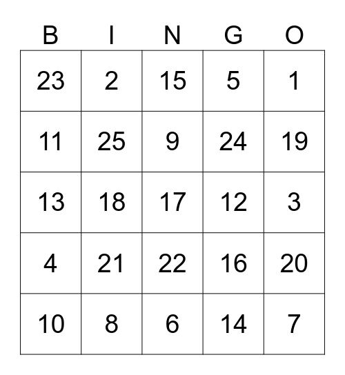 Reference word Bingo Card