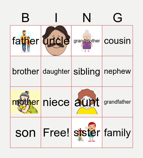 Family Members Bingo Card