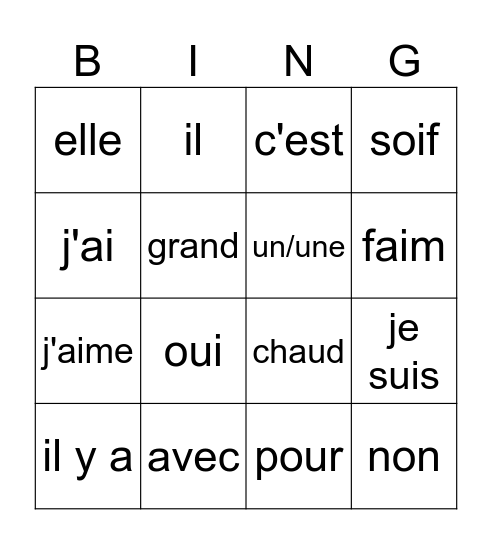 Mes mots de septembre Bingo Card
