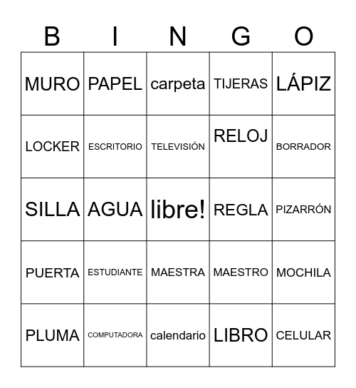 OBJETOS DEL SALÓN Bingo Card