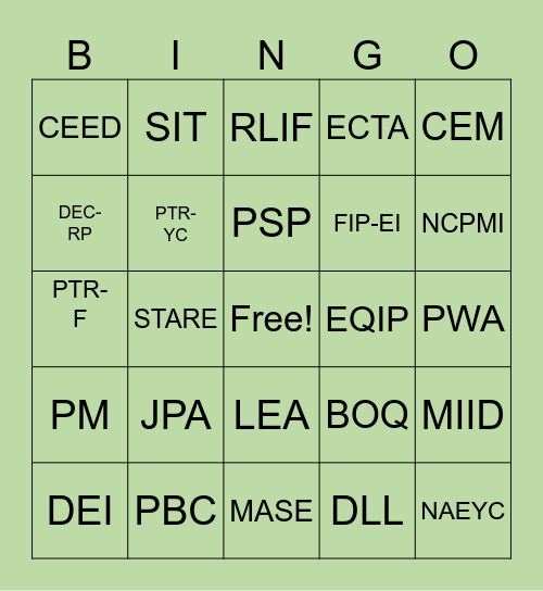 MNCoE Acronym BINGO! Bingo Card