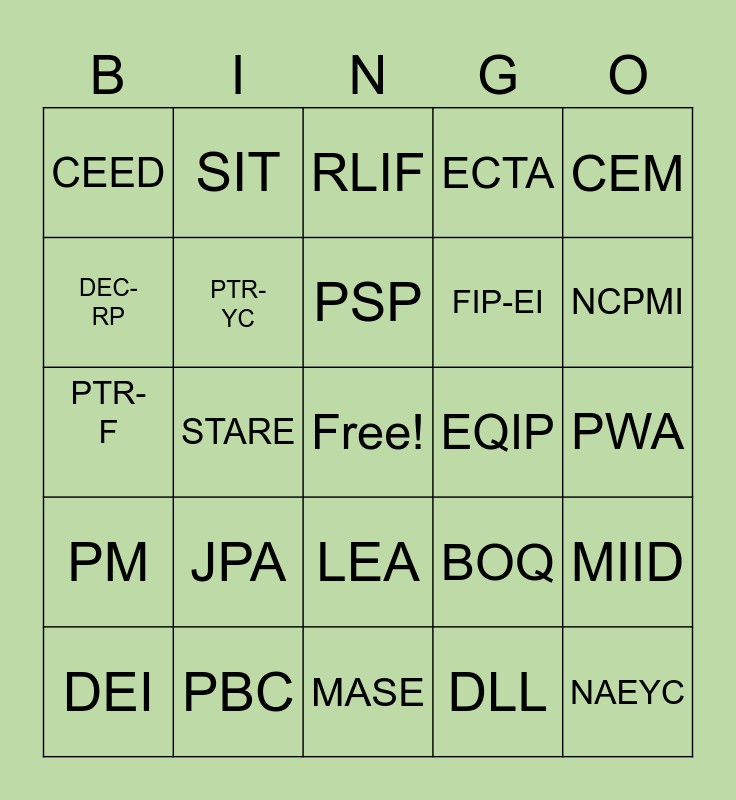 MNCoE Acronym BINGO! Bingo Card