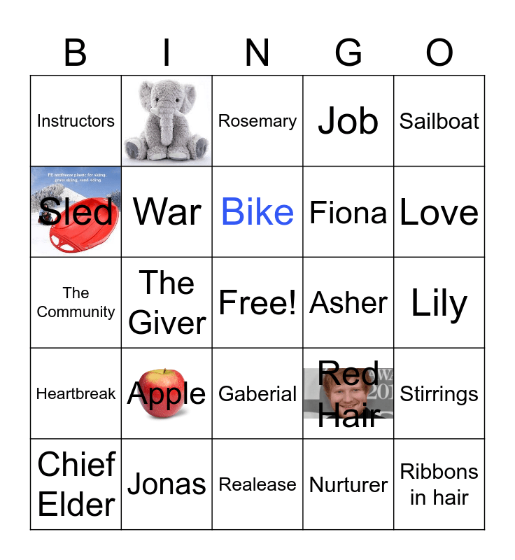 the giver Bingo Card