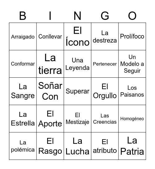 Español Bingo Card
