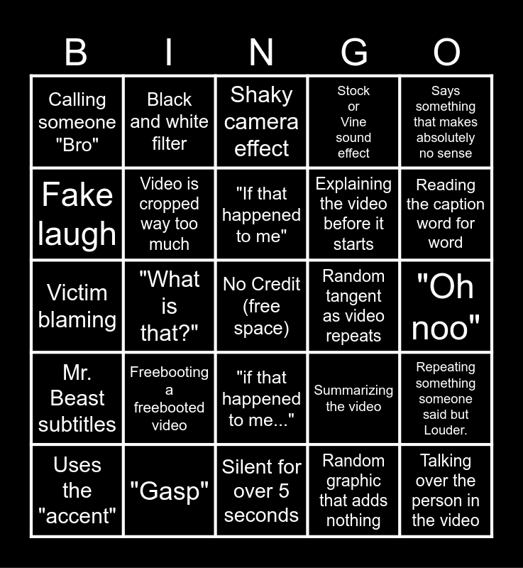 Sssniperwolf Bingo Card